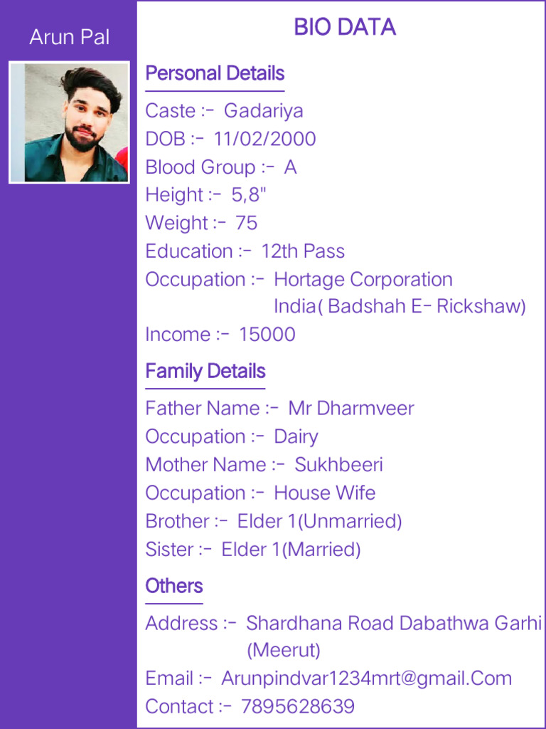 Profile of Arun Pal, Gadariya Caste | PDF
