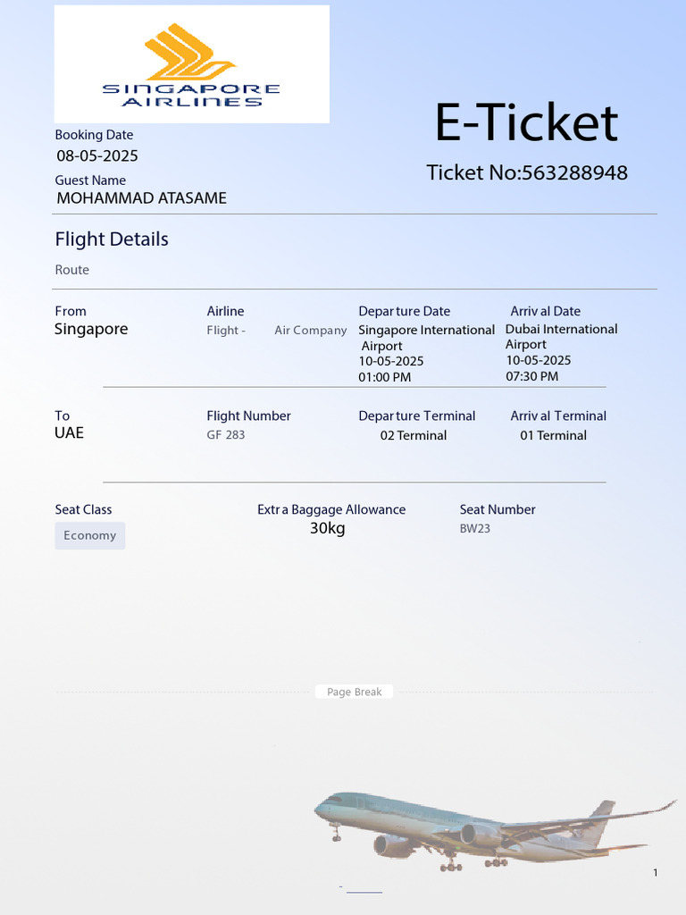 SIngapore To Dubai-Ticket | PDF | Transport | Aviation