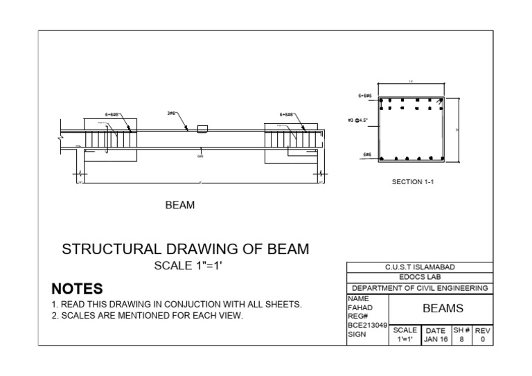 Structural Drawing of Beam: Notes | PDF