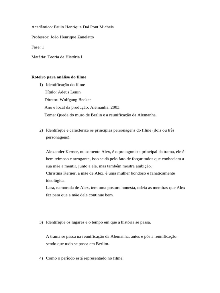 Análise Do Filme Adeus Lenin | PDF | Alemanha | Política mundial