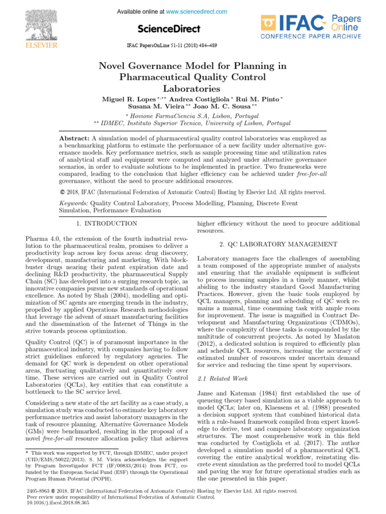 [IFAC-PapersOnLine Vol. 51 Iss. 11] Lopes, Miguel R._ Costigliola, Andrea_ Pinto, Rui M._ Vieira ...