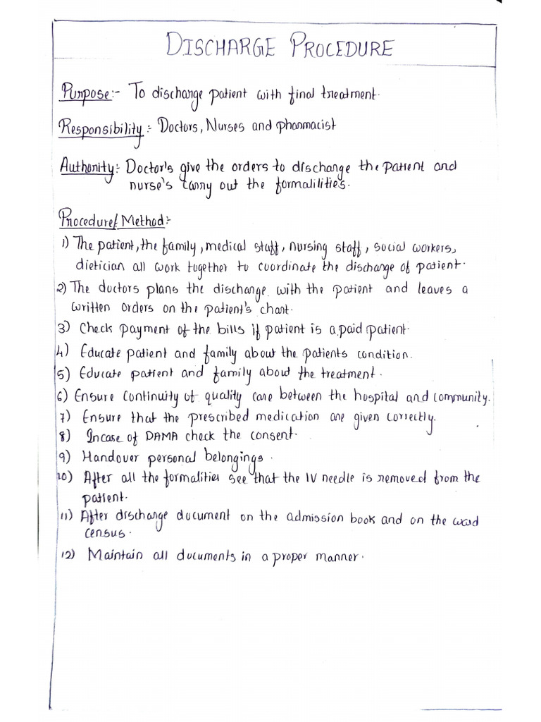 Discharge - Record Keeping Procedure | PDF