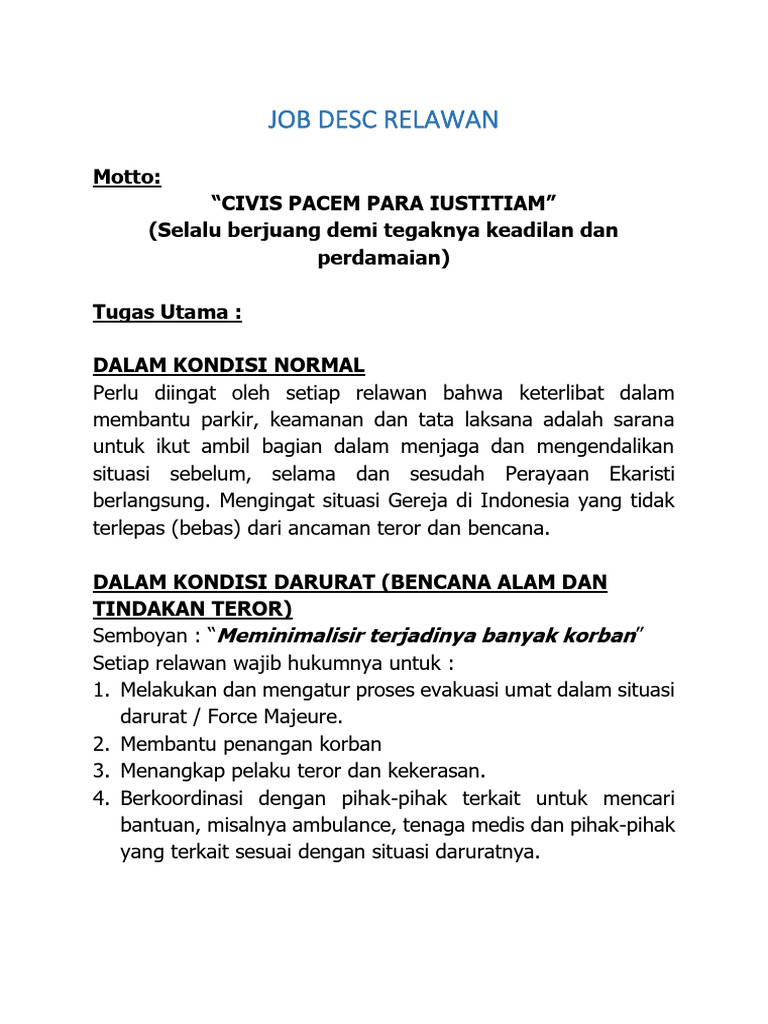 Deskripsi Tugas Relawan Gereja | PDF