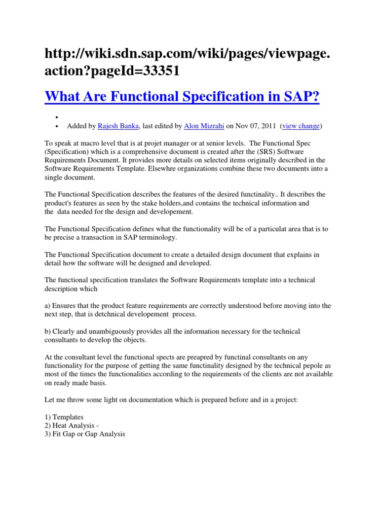 Action?Pageid 33351: What Are Functional Specification in Sap? | PDF ...