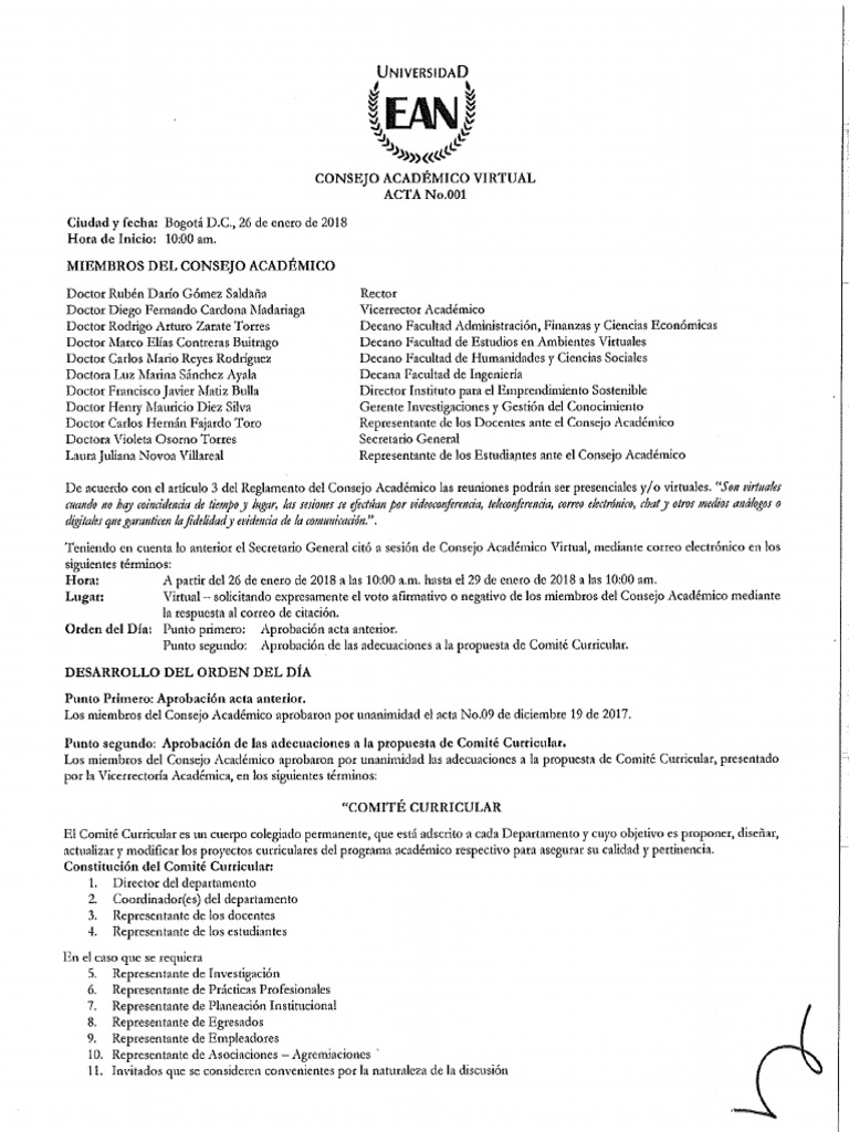 Anexo 46. Acta 001 de 2018 Comité Curricular | PDF