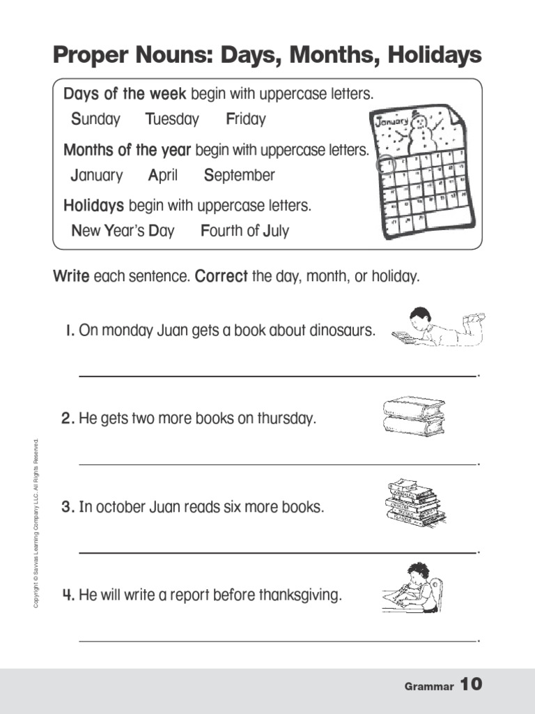 Grammar 10 Proper Nouns - Days, Months, Holidays | PDF