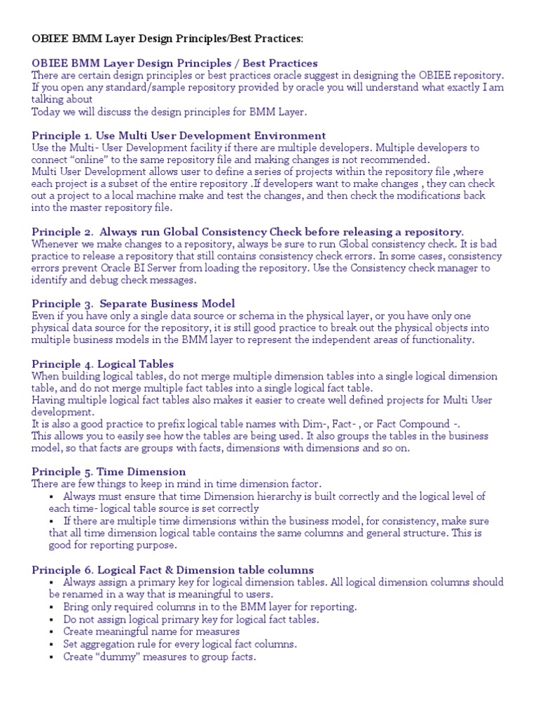 OBIEE BMM Layer Best Practices | PDF | Oracle Database | Information ...