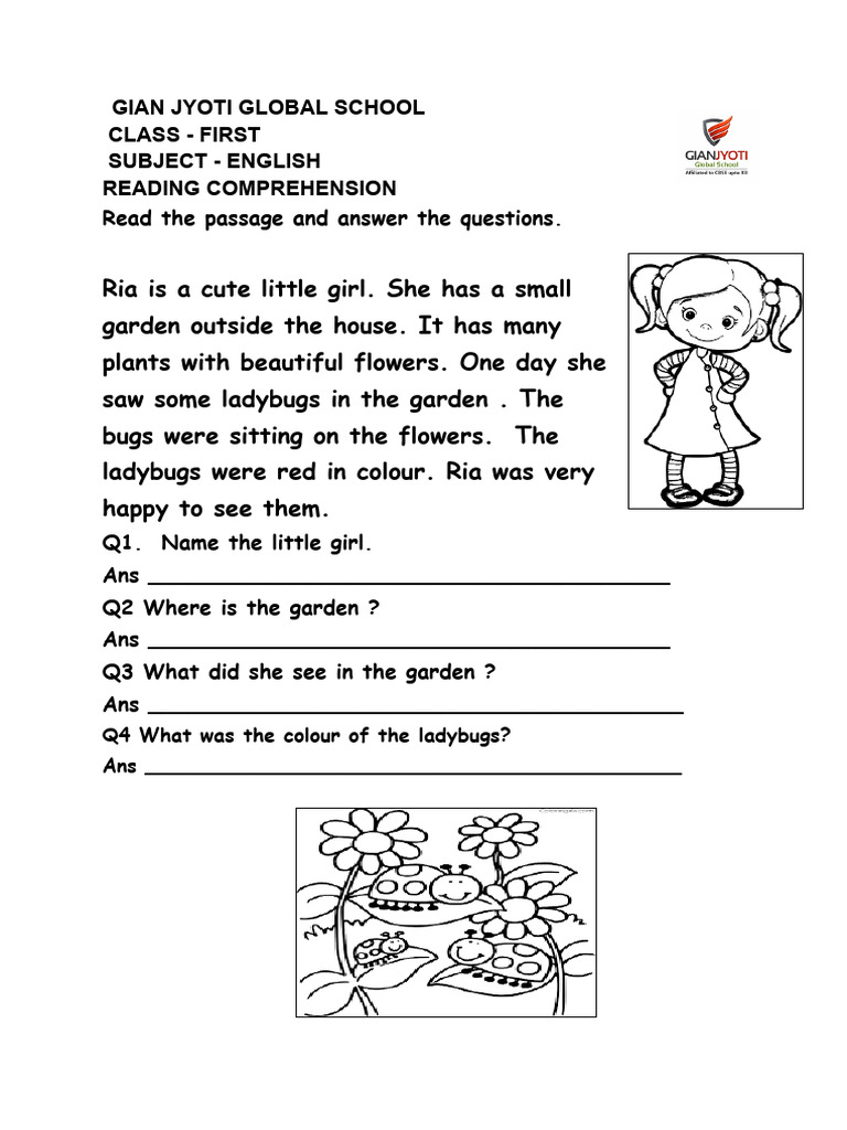 Reading Comprehension Class 1 Pdf