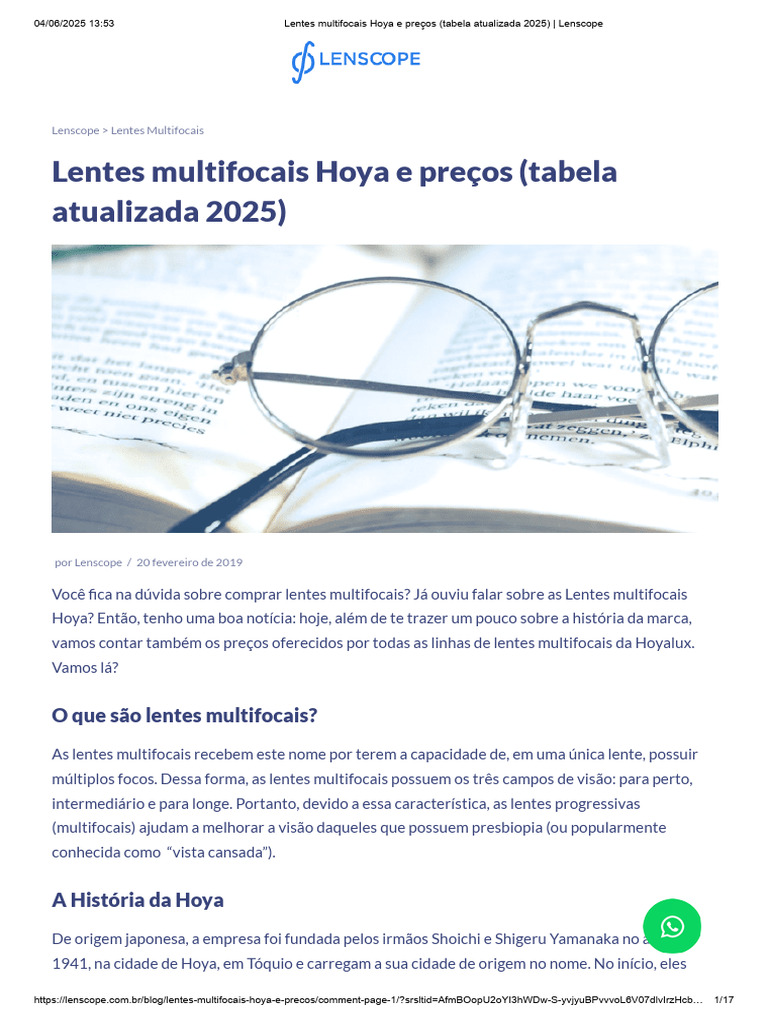 Preços Lentes Multifocais Hoya 2025 | PDF | Luz