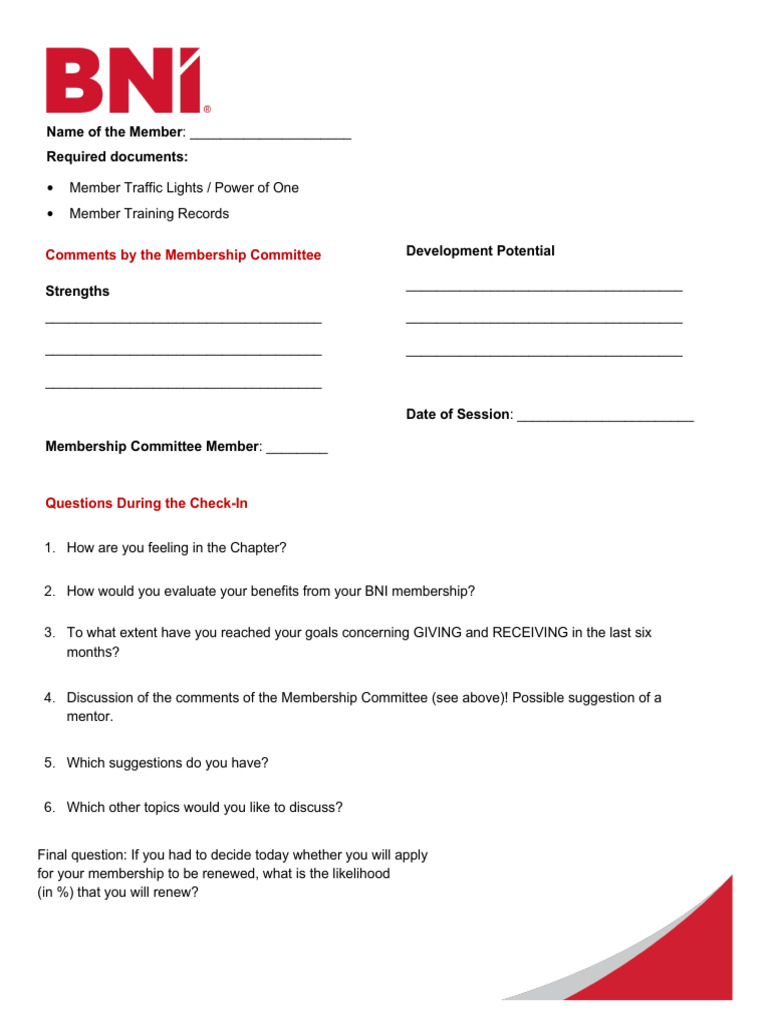 BNI 7-Month Membership Review Form | PDF