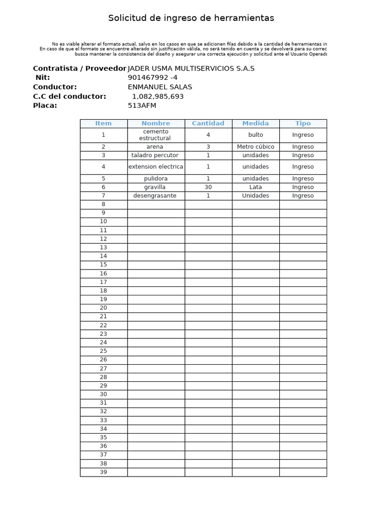 Formato Ingreso y Salida de Herramientas v2 | PDF