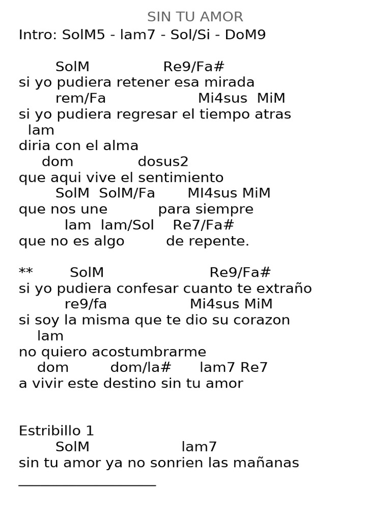 Sin Tu Amor - Acordes | PDF