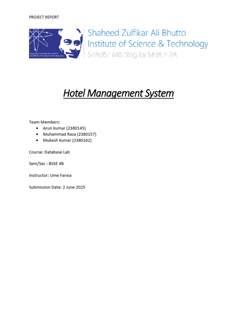 Hotel - Management - System - Report Final | PDF | Databases | Information Retrieval