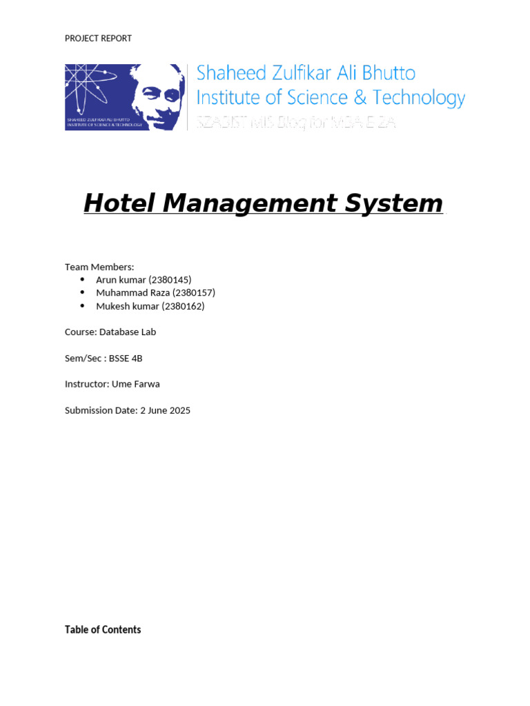 Hotel Management System Report | PDF | Databases | Database Index