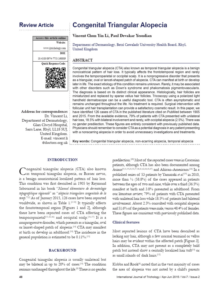 Congenital Triangular Alopecia.2 | PDF | Websites | Hair Loss