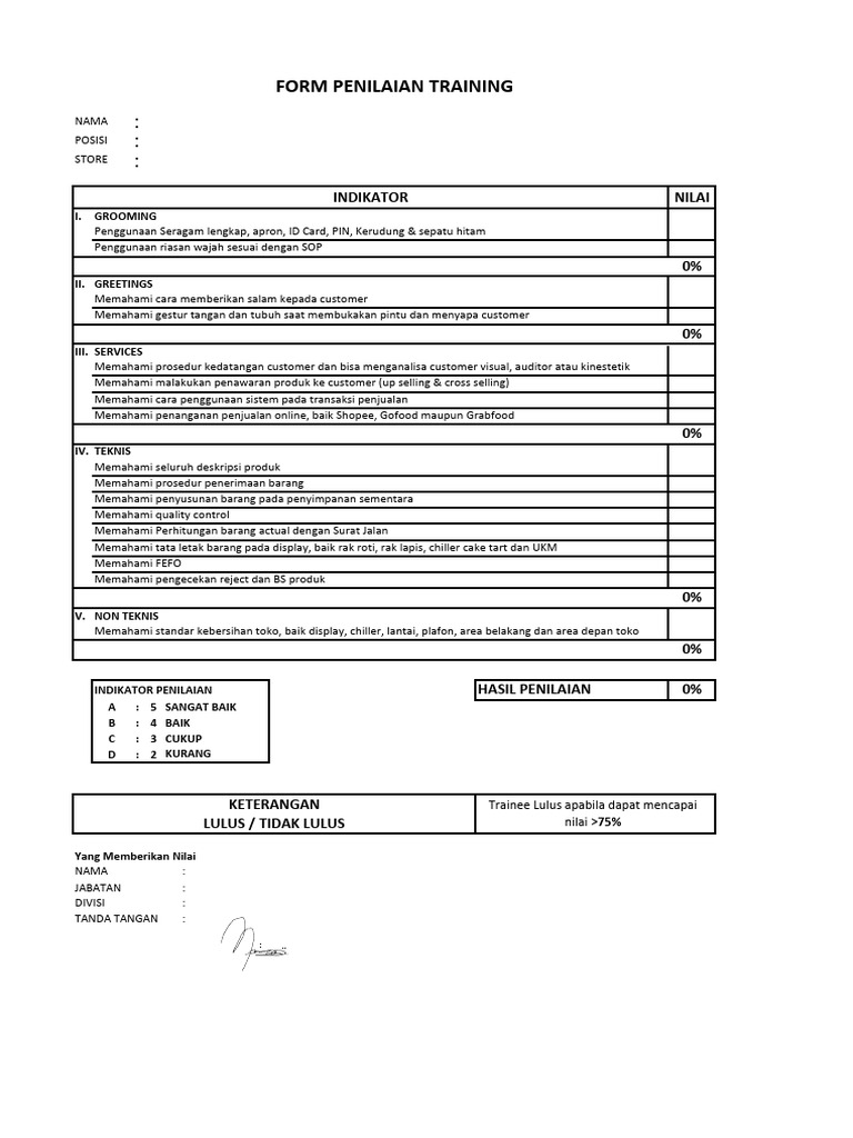 Contoh FORMat PENILAIAN Selama Training | PDF