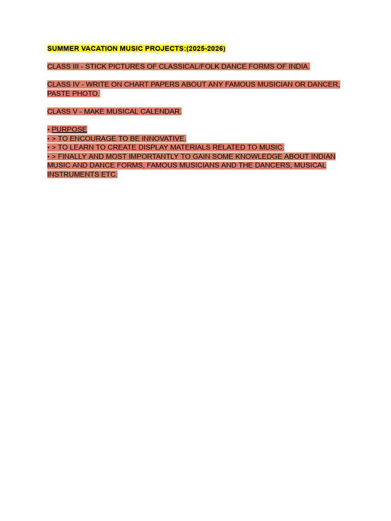 Summer Vacation Homework | PDF