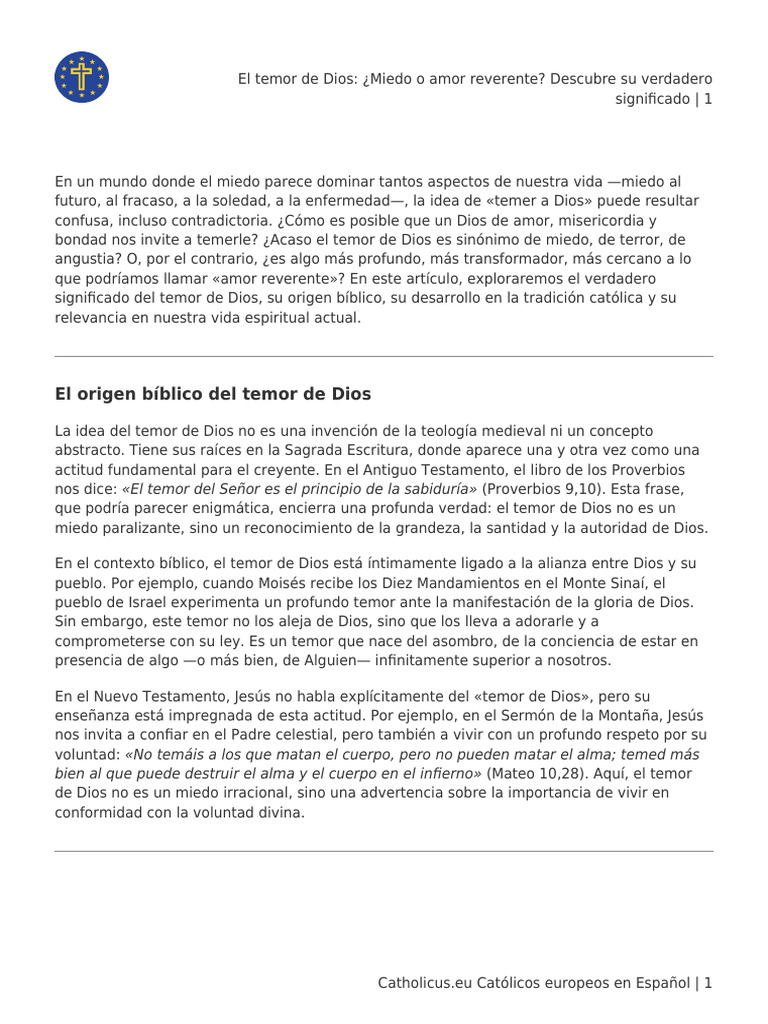El temor de Dios: amor o miedo reverente | PDF | Temor | Amor