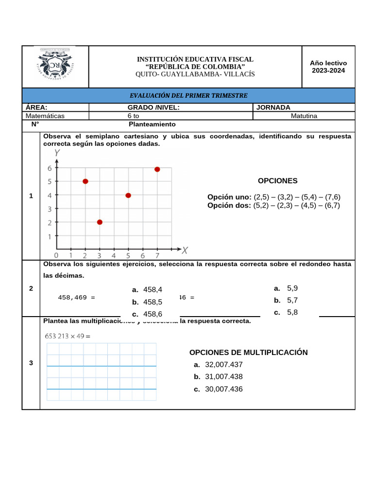 6to - Eva - Mate -2023 | PDF | Sustracción | Aritmética