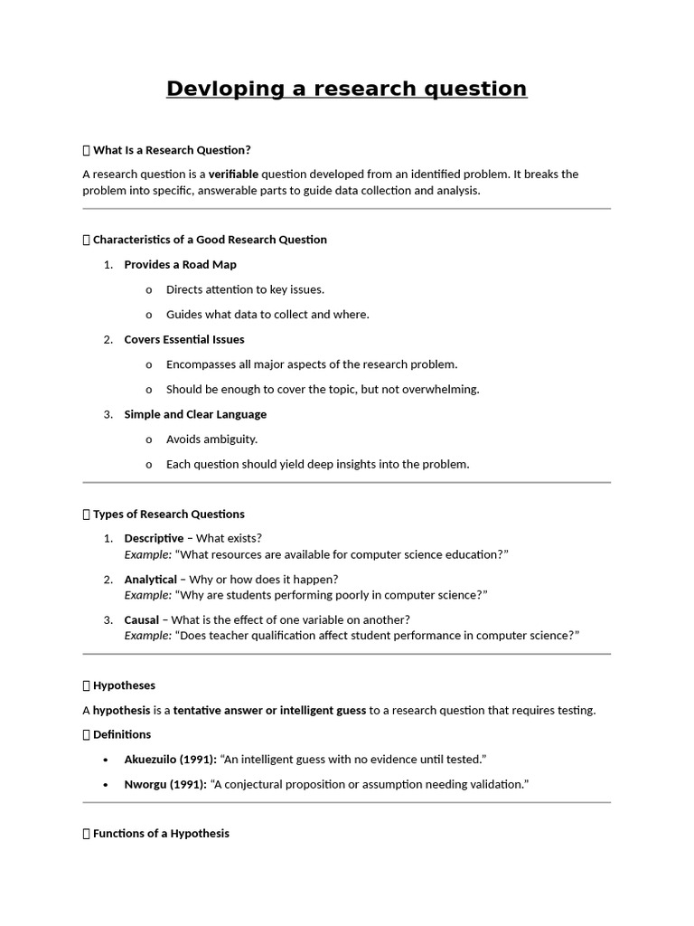 Devloping A Research Question-Week 3 | PDF