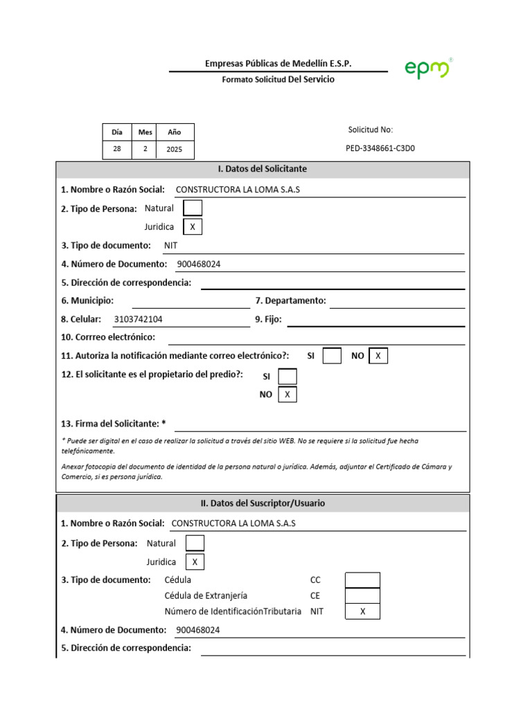 Ener Respuesta Formato Solicitud Servicio E1 | PDF | Información | Bases de datos