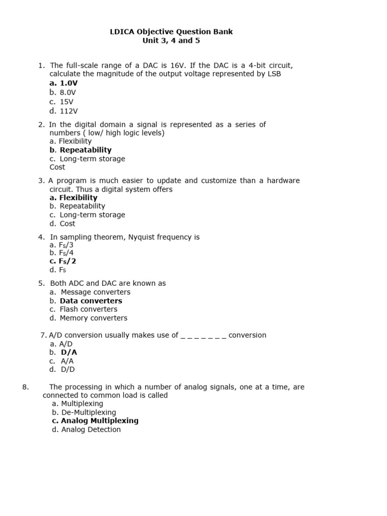 LDICA Objective Question Bank For Mid 2 | PDF | Analog To Digital Converter | Logic Gate