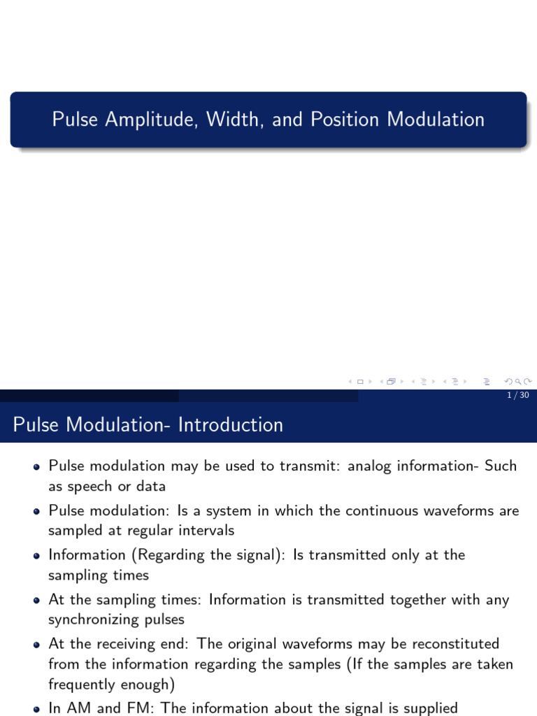 Pulse Amplitude Pulse Width and Pulse Position Modulation | PDF | Modulation | Sampling (Signal ...
