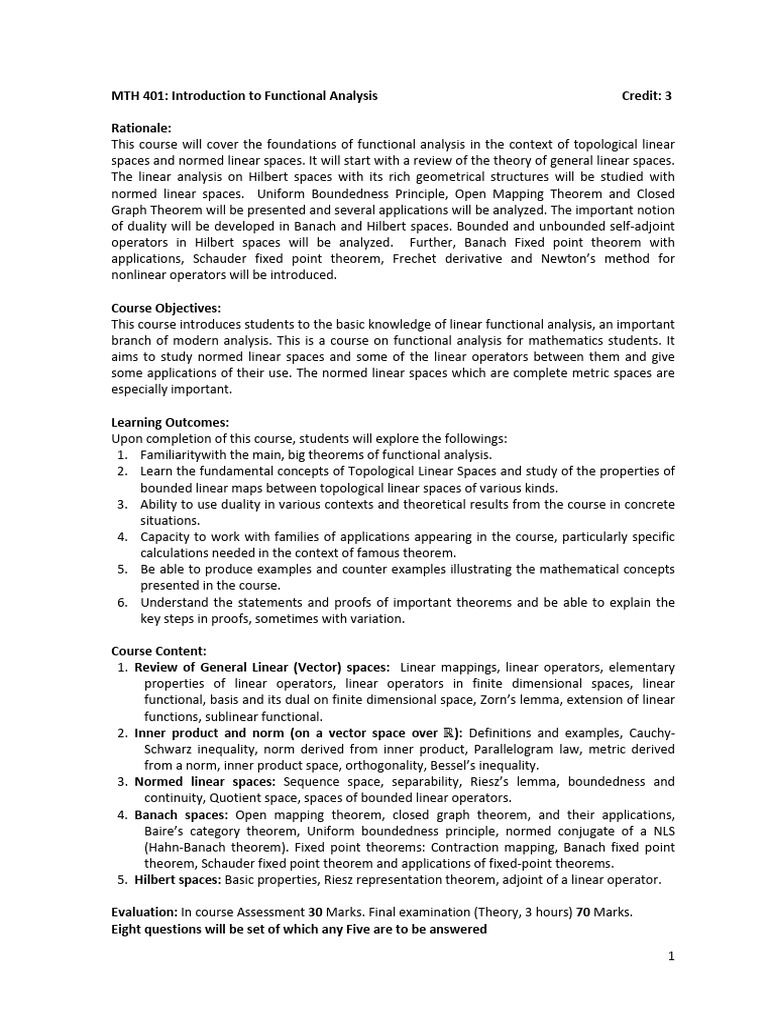 Y Final All MTH-401-499 Syllabus 2019-2020 26112020 | PDF | Functional Analysis | Partial ...