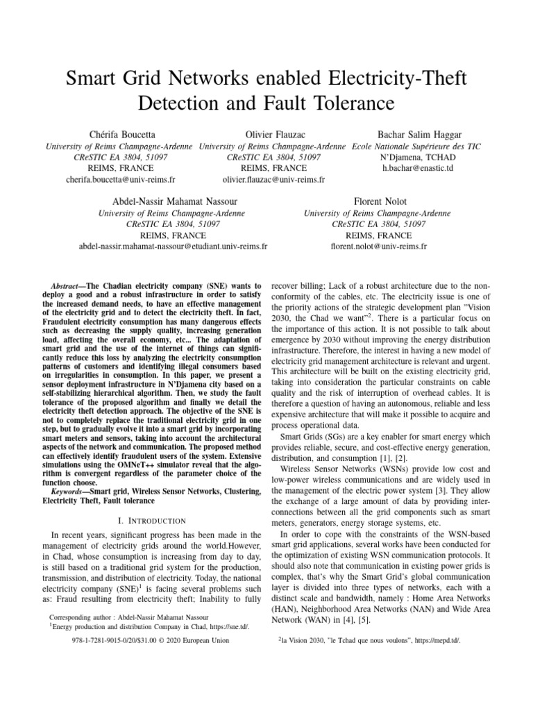 Smart Grid Networks Enabled Electricity-Theft Detection and Fault Tolerance | PDF | Wireless ...