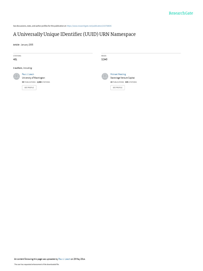 A Universally Unique IDentifier UUID URN Namespace | PDF | Computer Science | Computer Architecture