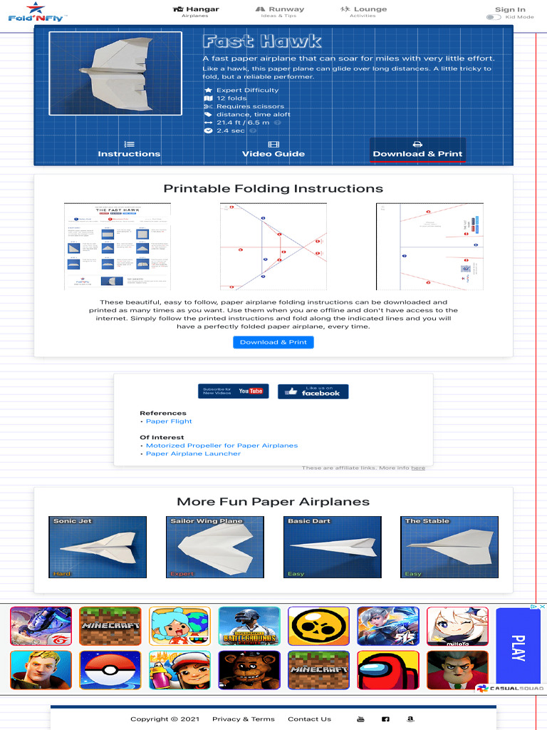Fold 'N Fly Fast Hawk Paper Airplane | PDF | Airplane | Transport