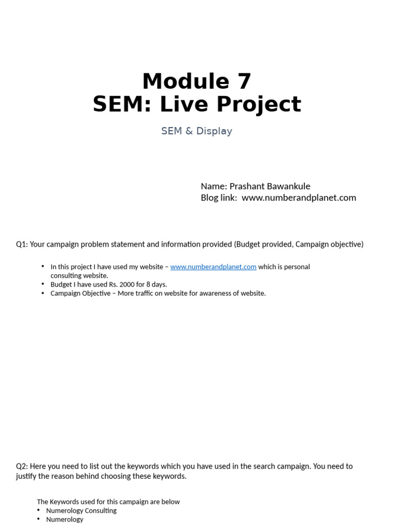 MICA SEM Display Liveproject Template 2 1 1 Prashant Bawankule | PDF | Promotion And Marketing ...