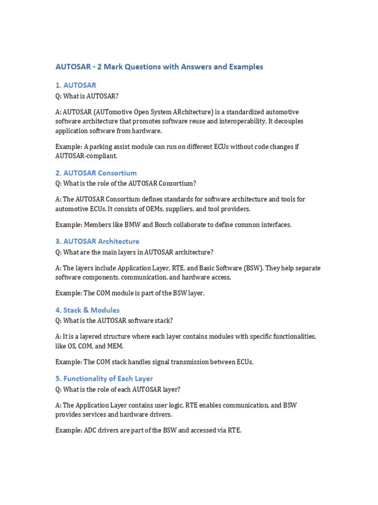 AUTOSAR 2 Mark Questions | PDF | Computing | System Software