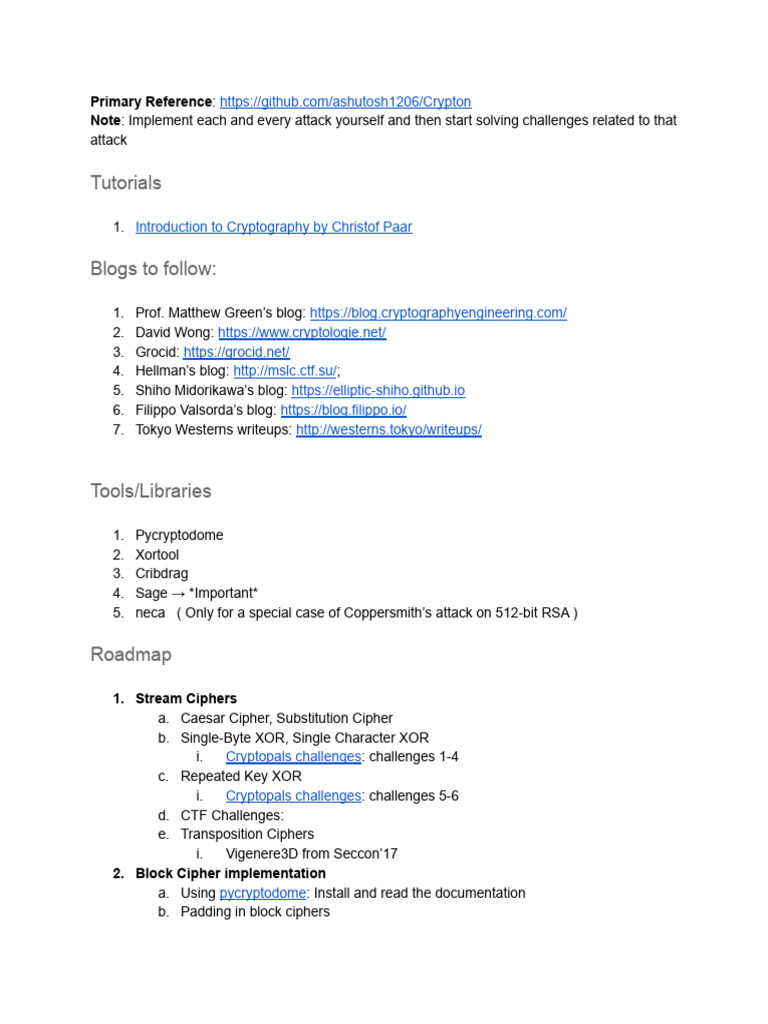 Crypto Roadmap | PDF | Cipher | Applied Mathematics