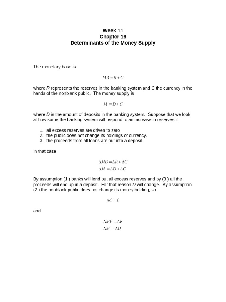 Determinants of Money Supply | PDF | Reserve Requirement | Money Supply