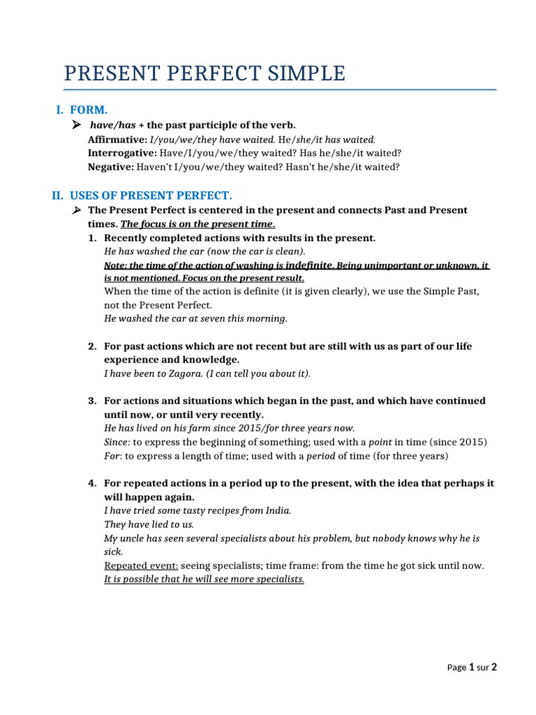 Present Perfect Simple Lesson | PDF | Language Mechanics | Syntax