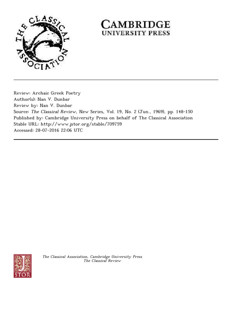 REVIEW Archaic Greek Poetry - Nan Dunbar | PDF