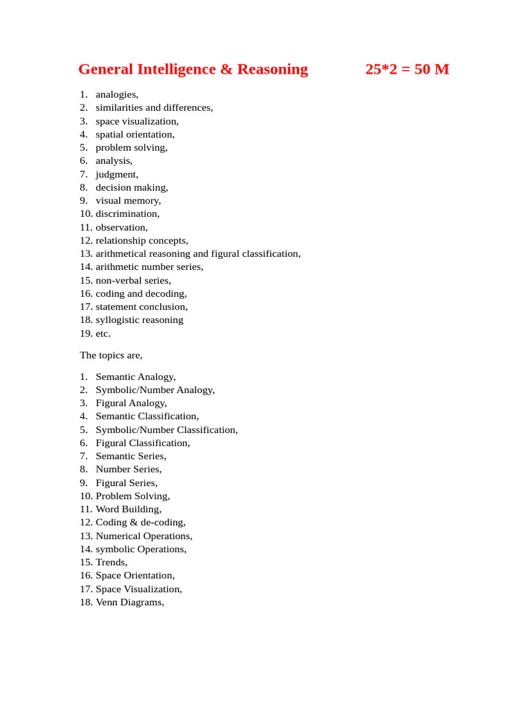 General Intelligence & Reasoning Topics | PDF