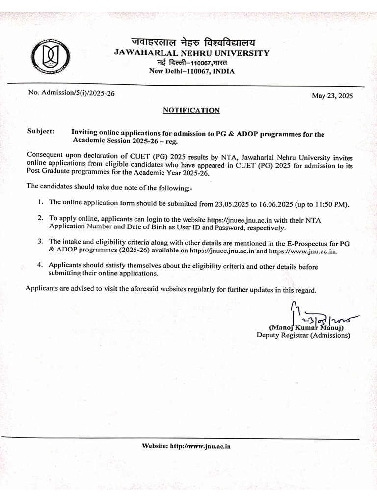 Notification for Inviting PGapplication | PDF