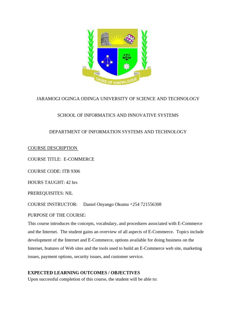 ITB 9306 E-Commerce Course Outline | PDF | E Commerce | Electronic Business