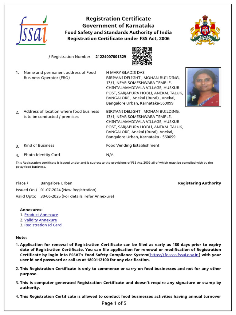 Biriyani Delight Fssai Certificate | PDF | Identity Document ...