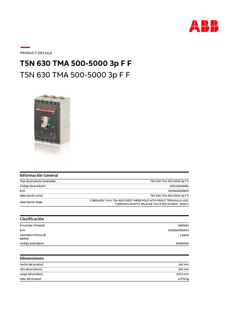 T5N 630 TMA Circuit Breaker Specifications | PDF | Electronics ...