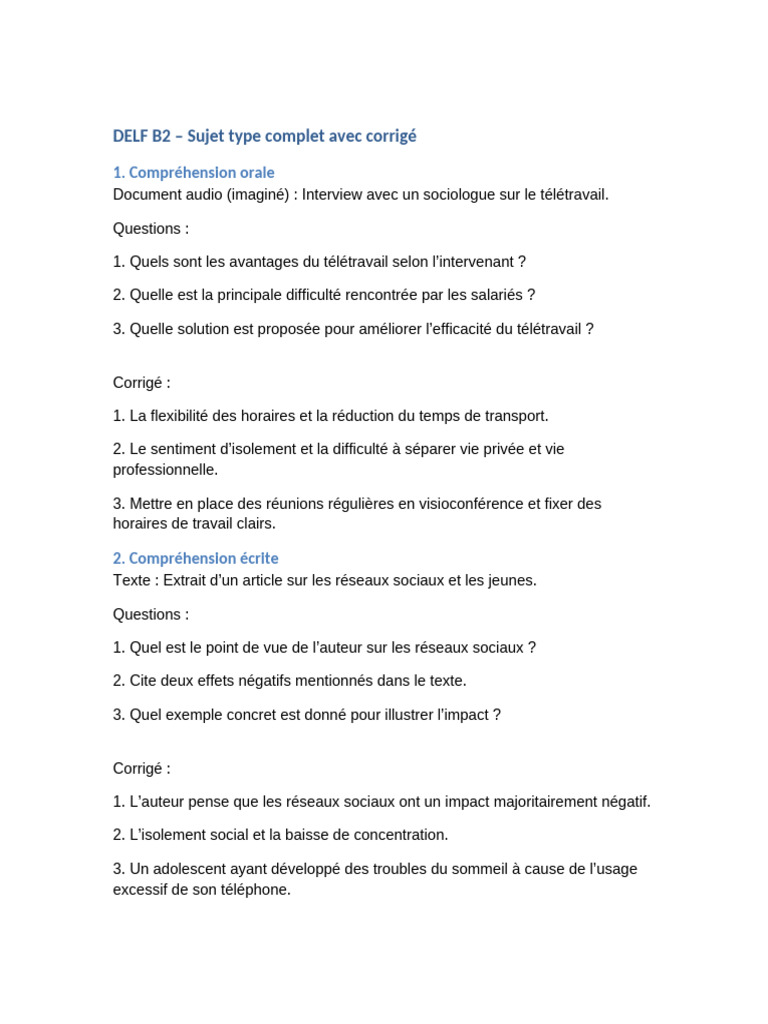 Sujet DELF B2 Complet Corrige | PDF