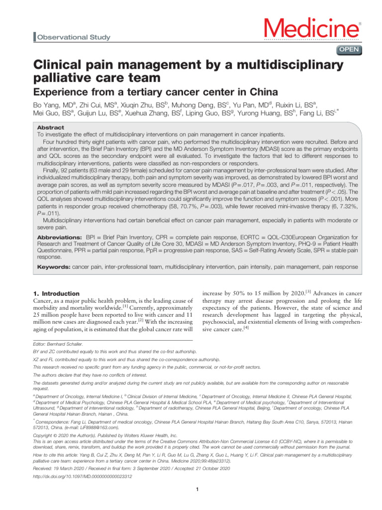 Multidisciplinary Cancer Pain Management | PDF | Pain | Pain Management