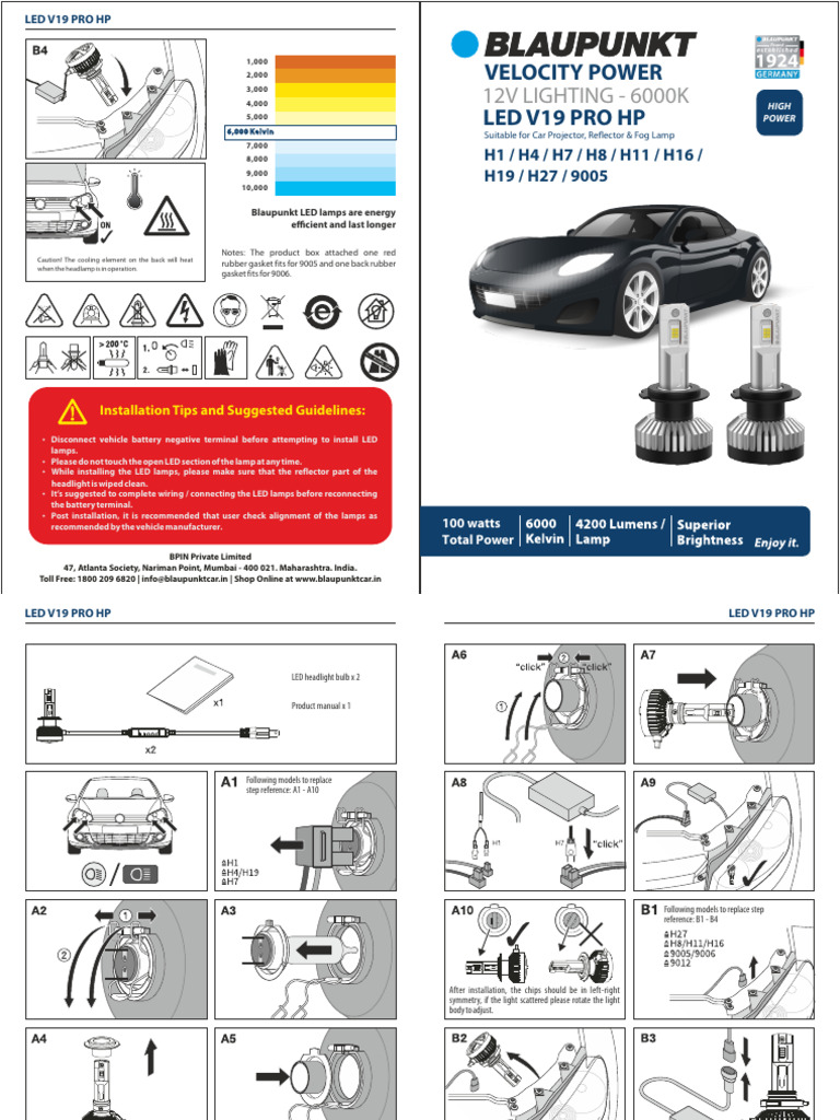 Blaupunkt LED V19 Pro Installation Guide | PDF | Headlamp | Electrical ...