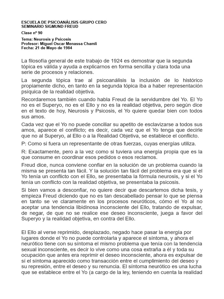 Neurosis y Psicosis Miguel Oscar Menassa | PDF | Psicoanálisis | Neurosis