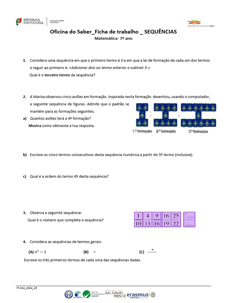 Oficina Do Saber - Ficha de Trabalho Nº21 - Sequências | PDF | Números | Sequência