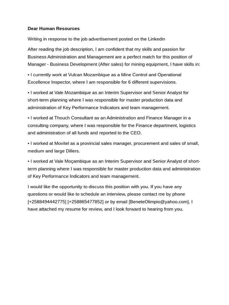 Carta Dear Human Resources | PDF