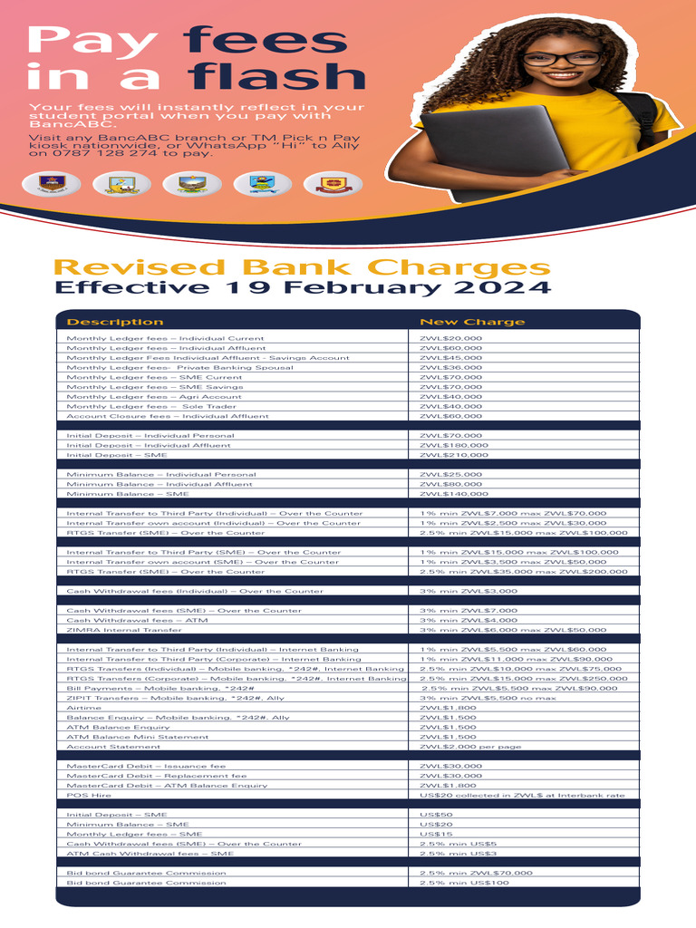 BancABC Revised Bank Charges 2024 | PDF | Banks | Debit Card