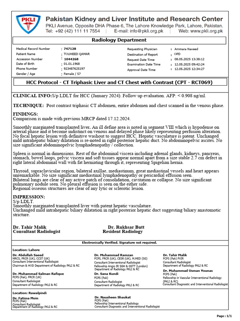 TOUHEED QAMAR HCC Protocol - CT Triphasic Liver and CT Chest With ...